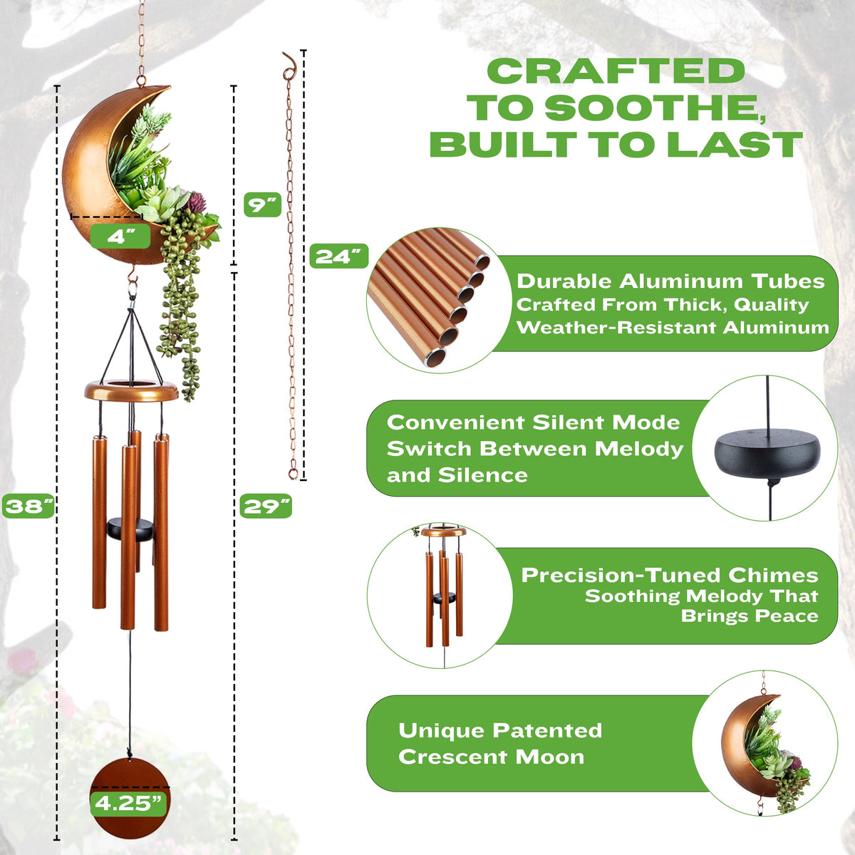 Wind Chimes for Outside, Moon Planter Sympathy Wind Chimes Memorial Wi ...